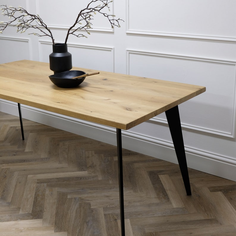 Chiswick Oak Dining Table With Tapered Steel Legs and Solid - Etsy UK