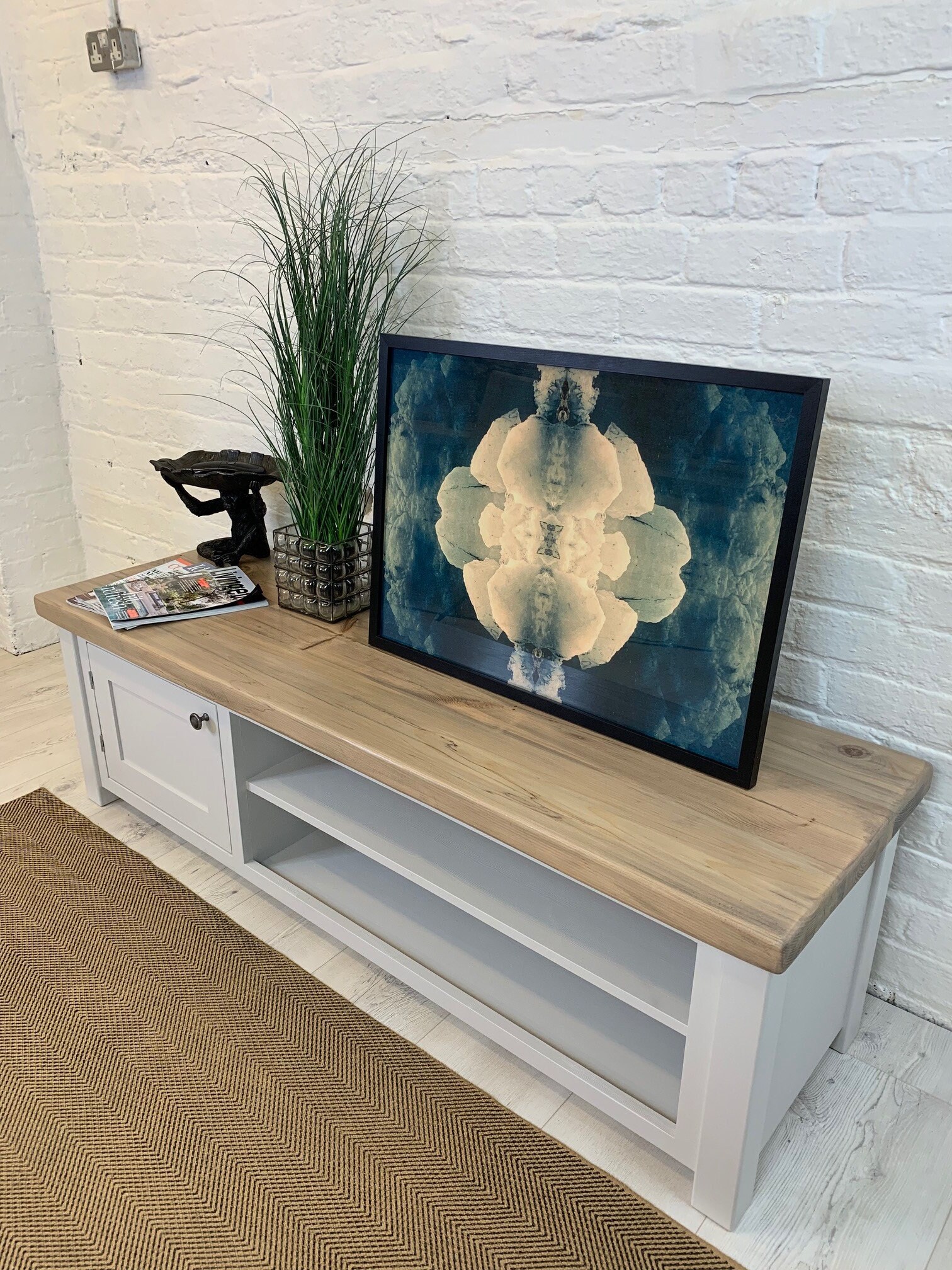 Large Low and Wide Tv Unit With Shaker Cupboard and Open - Etsy UK