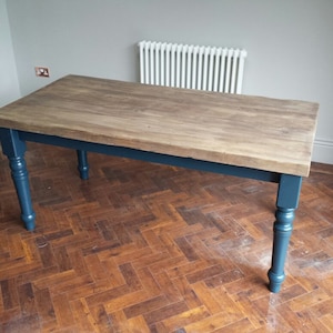 Farmhouse Dining Table With Thick Rustic Wood Top. Customisable Kitchen ...