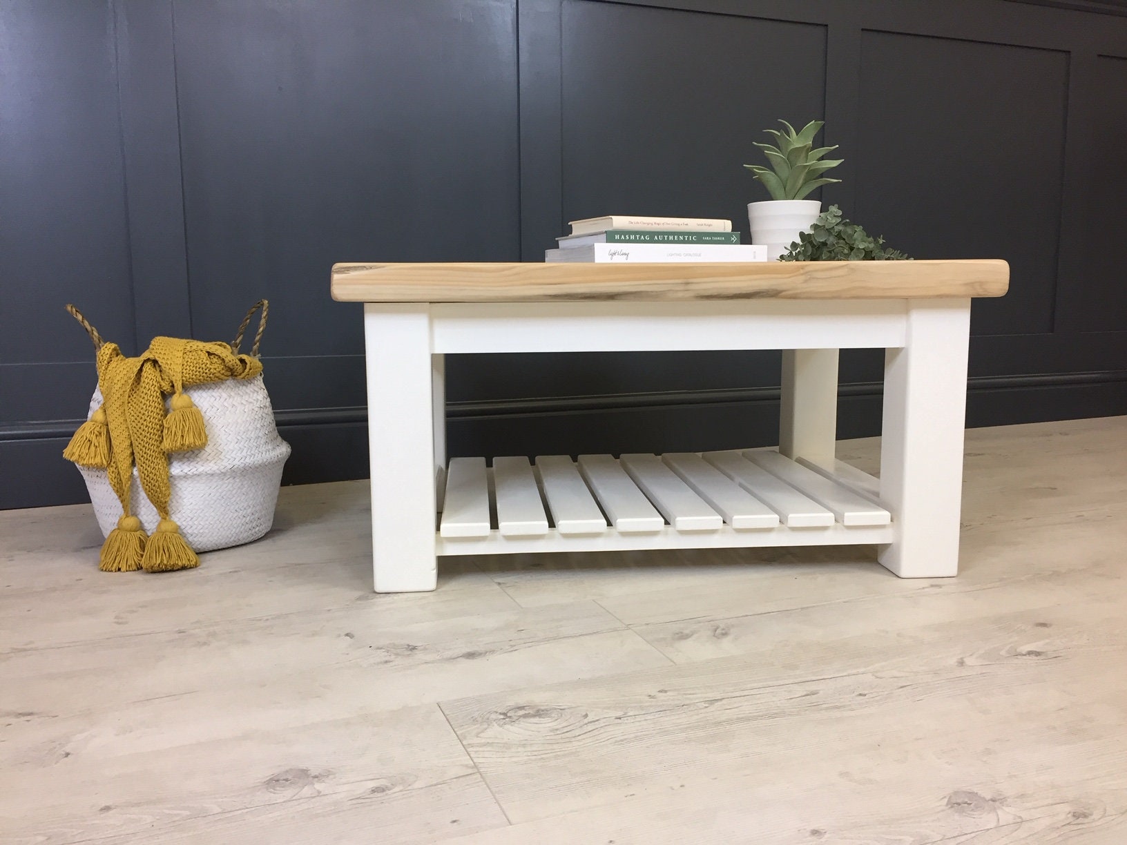 Farmhouse style chunky coffee table with reclaimed wood top | Etsy