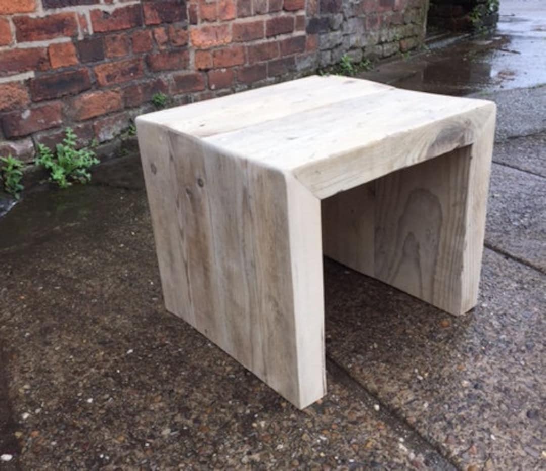 Rustic Solid Wood Side Table. up and Over Coffee Table With Thick ...