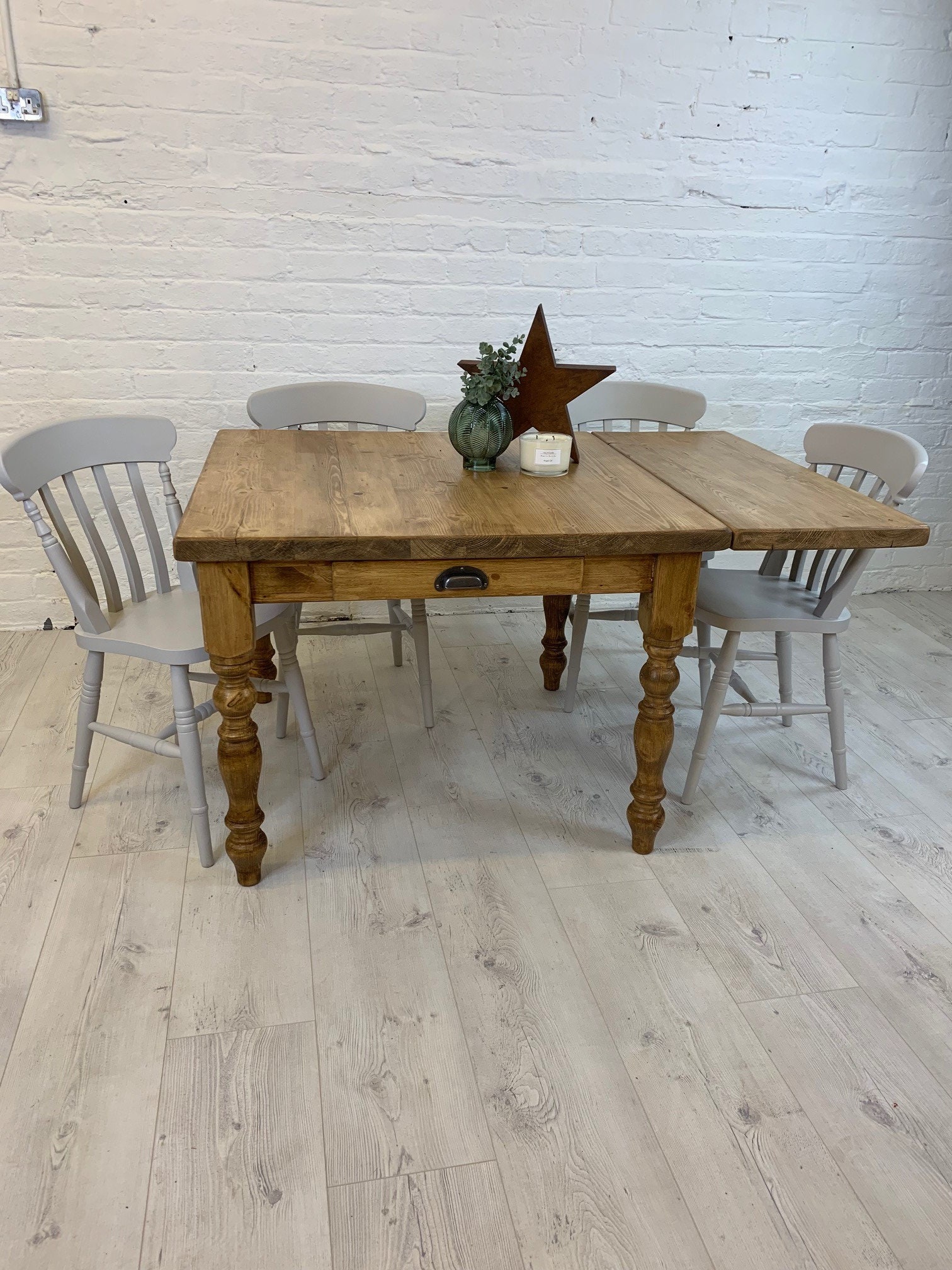 Small Square Solid Wood Farmhouse Dining Table With Extendable Leaf and ...