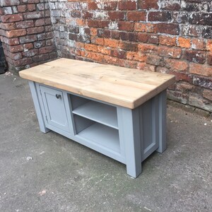Shaker Style Rustic Pine Wood Top TV Unit Painted Media Table With ...