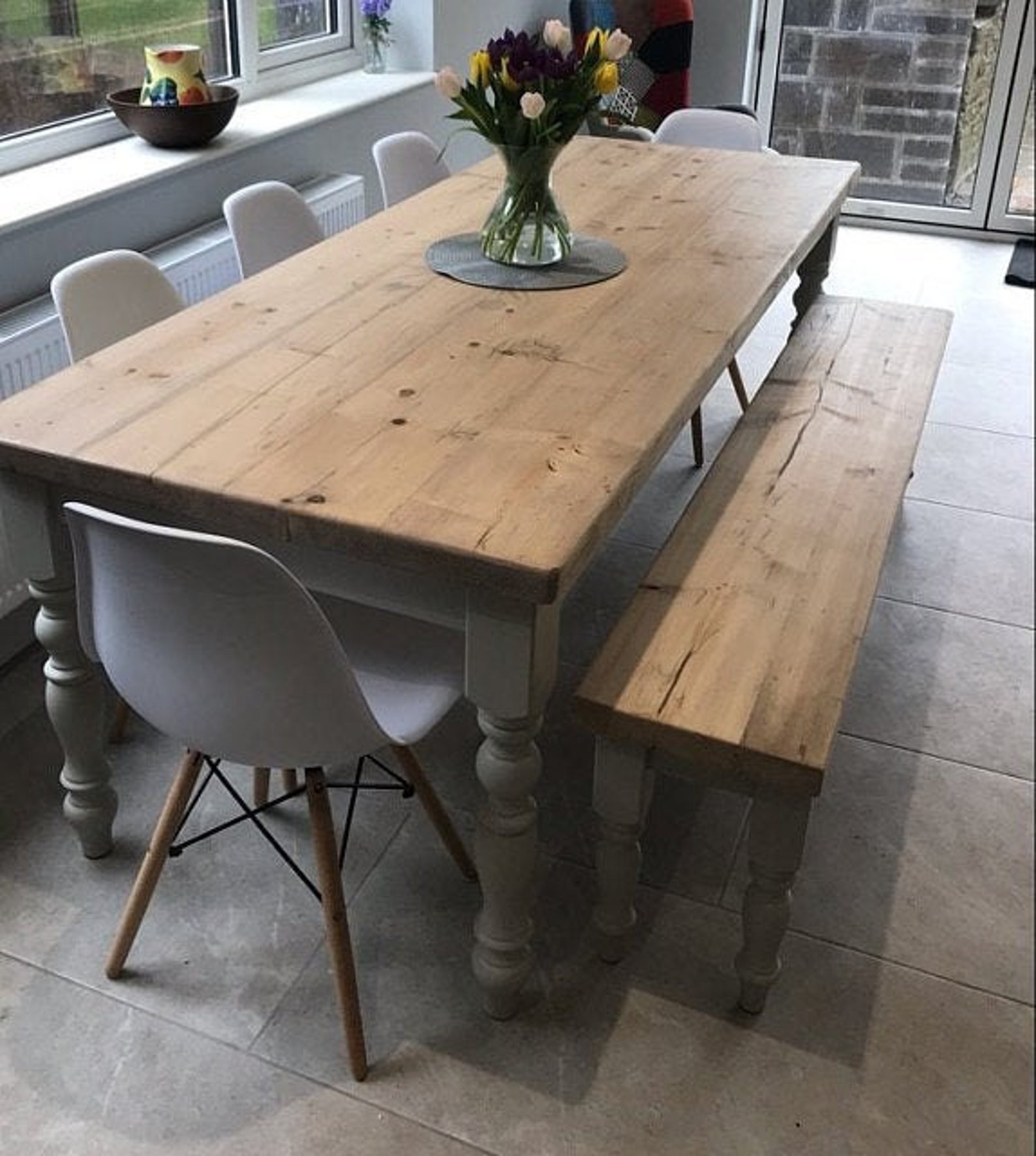 Farmhouse Dining Table Set With Bench. Rustic Reclaimed Wood - Etsy UK