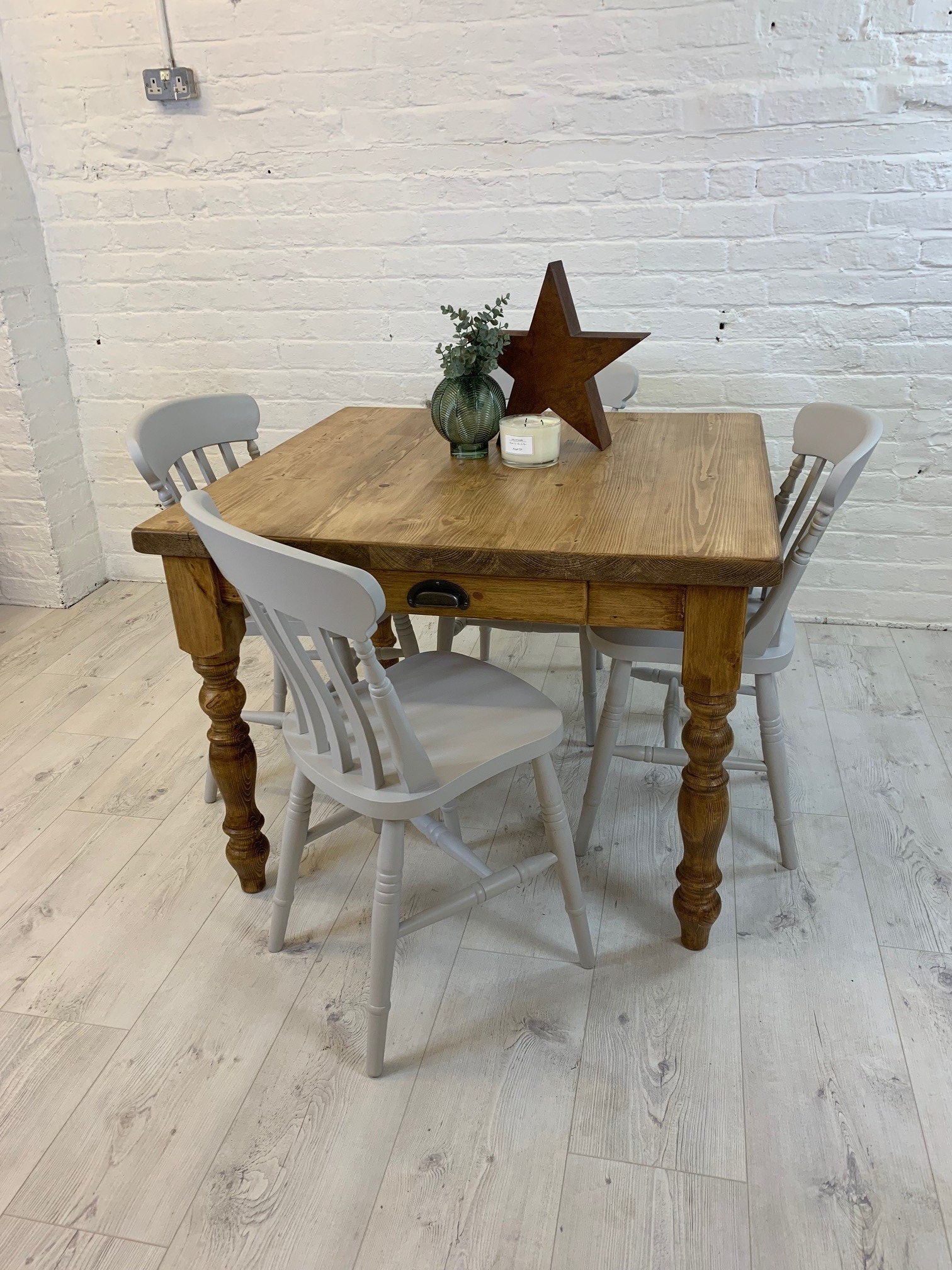 Small Square Solid Wood Farmhouse Dining Table With Extendable Leaf and ...