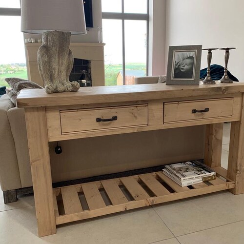 Rustic Console Table With Thick Reclaimed Wood Top Drawer & - Etsy