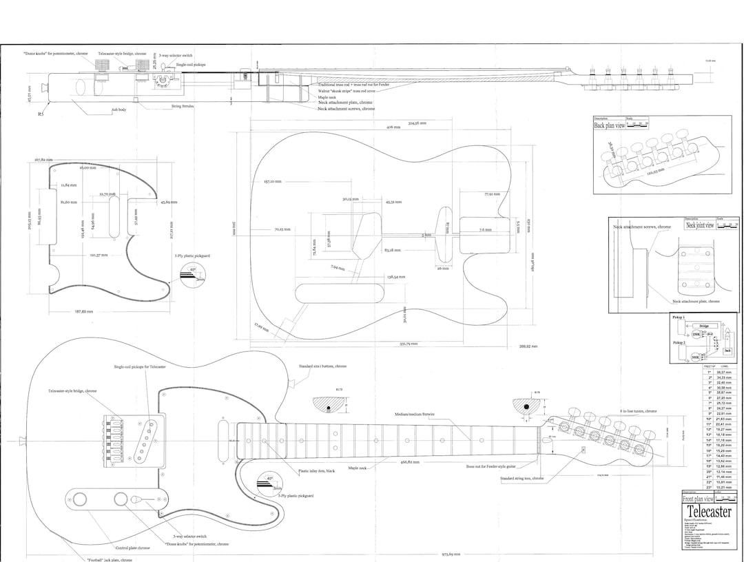 Fender Telecaster - Full Scale PLANS to Make This Electric Guitar - Digital Download in PDF ...
