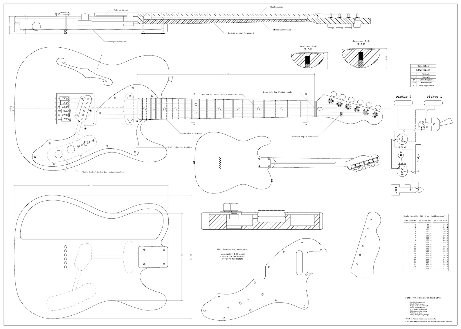 Fender Telecaster Thinline 69 Guitar Full Scale PLANS to Make This ...