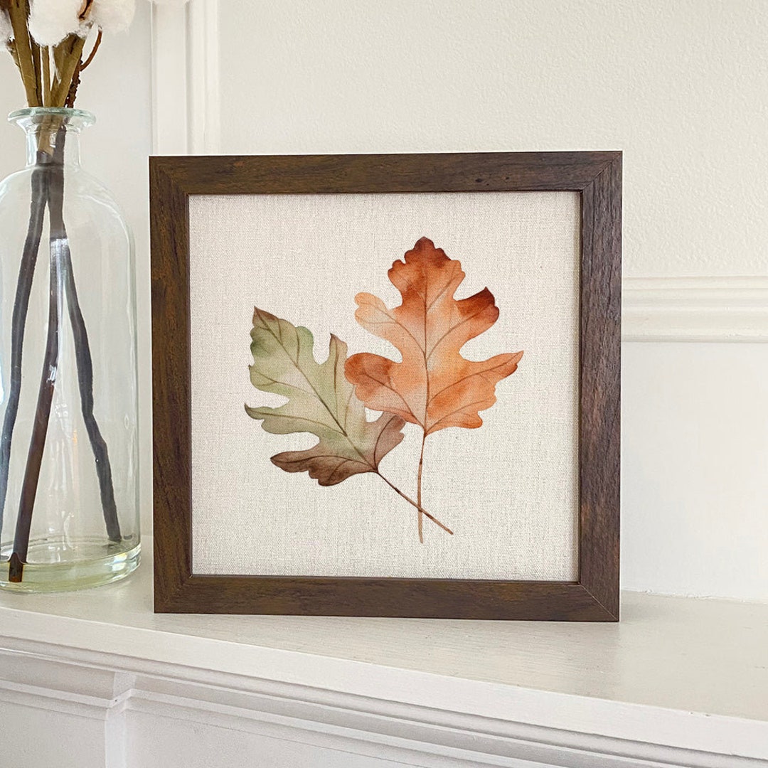 Fall Oak Leaves - Framed Sign, Home Decor, Fall Decor, 9" X 9" Wood ...