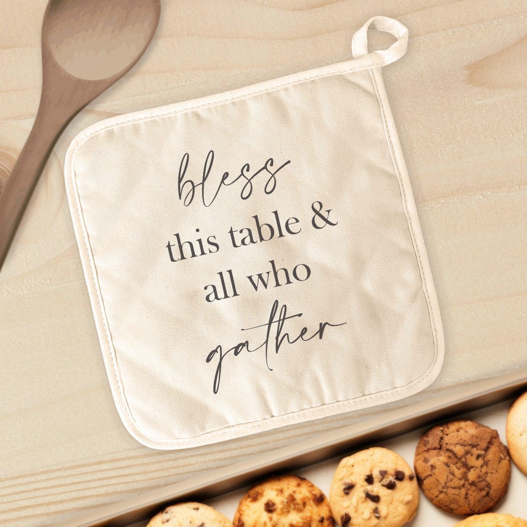 Bless This Table - Cotton Pot Holder, Kitchen Decor, Hot Pad, 8" X 8 ...