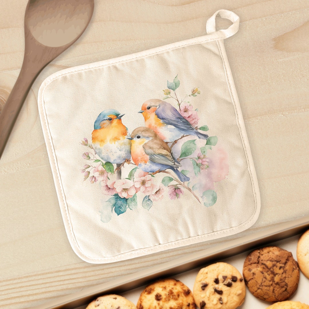 Spring Birds Watercolor - Cotton Pot Holder, Kitchen Decor, Hot Pad ...