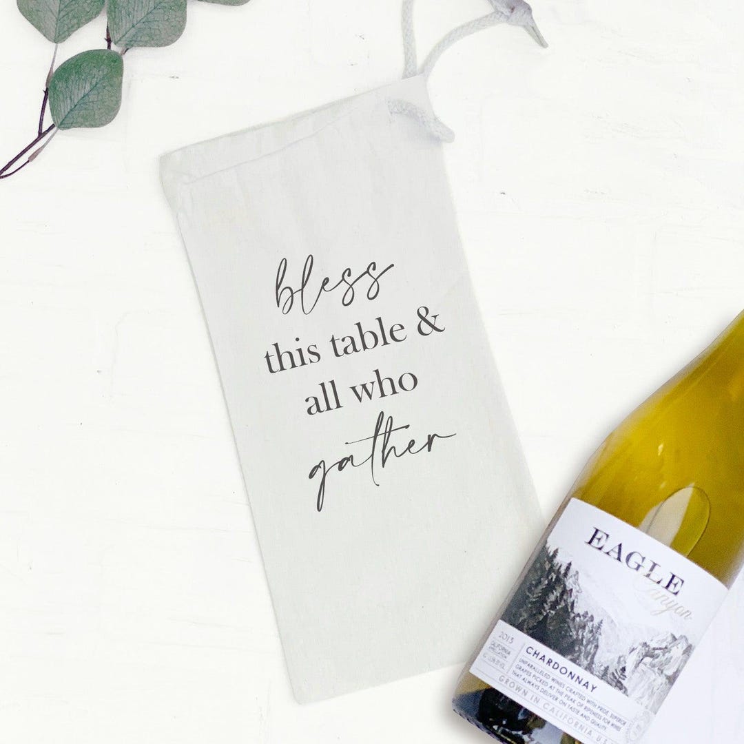 Bless This Table - Canvas Wine Bag, Wine Gift, Sturdy Reusable Bag, 13 ...