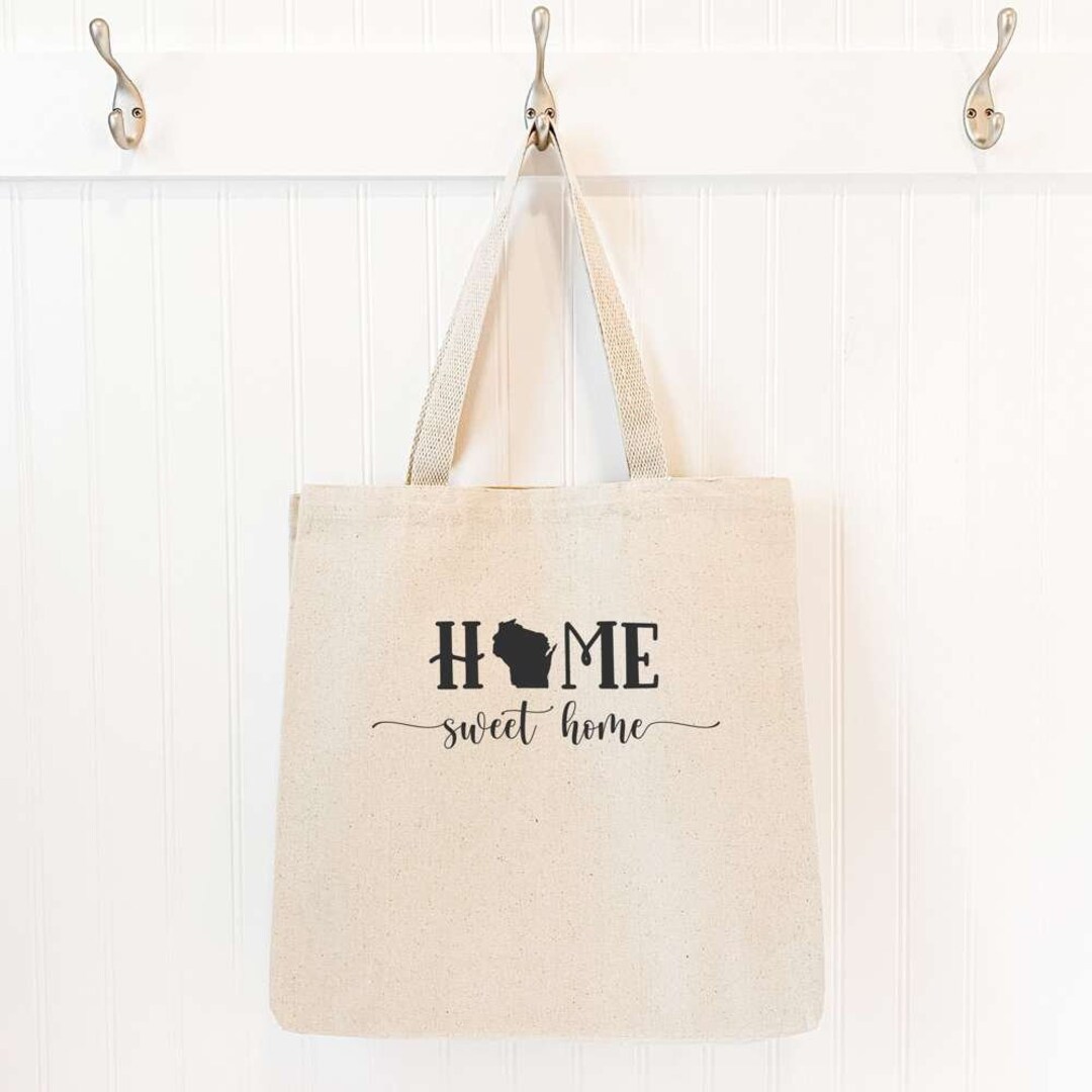Home Sweet Home (with State) - Canvas Tote Bag, Market Bag, Custom ...