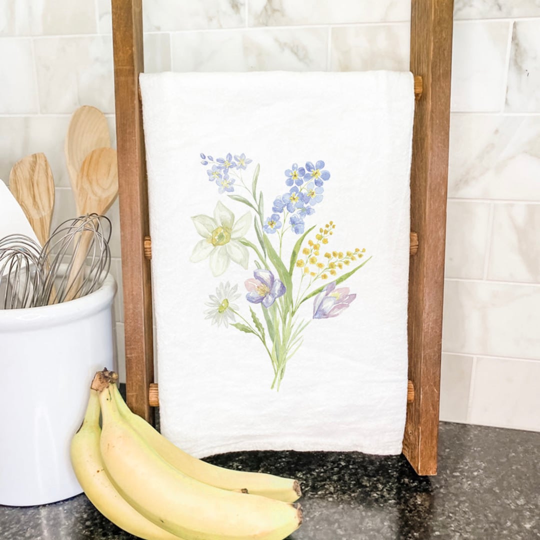 Wildflower Bouquet Cotton Tea Towel, Flour Sack Towel, Easter Decor ...