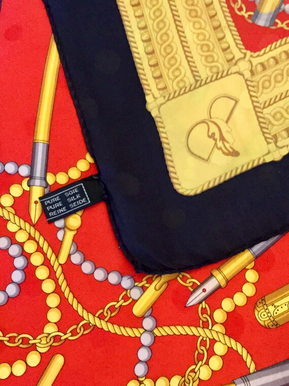 Vintage Auth Brandname Basile Fountain Pens Silk Scarf - Gem