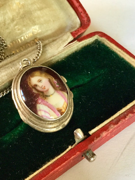 Antiques Victorian Miniature Silver Photo Locket Pend… - Gem