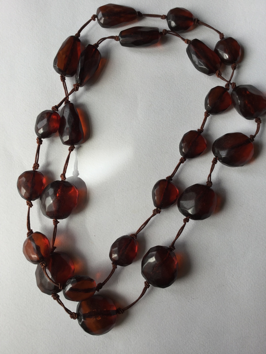 Vintage 1970 Long Fake Amber Beads Necklace - Etsy