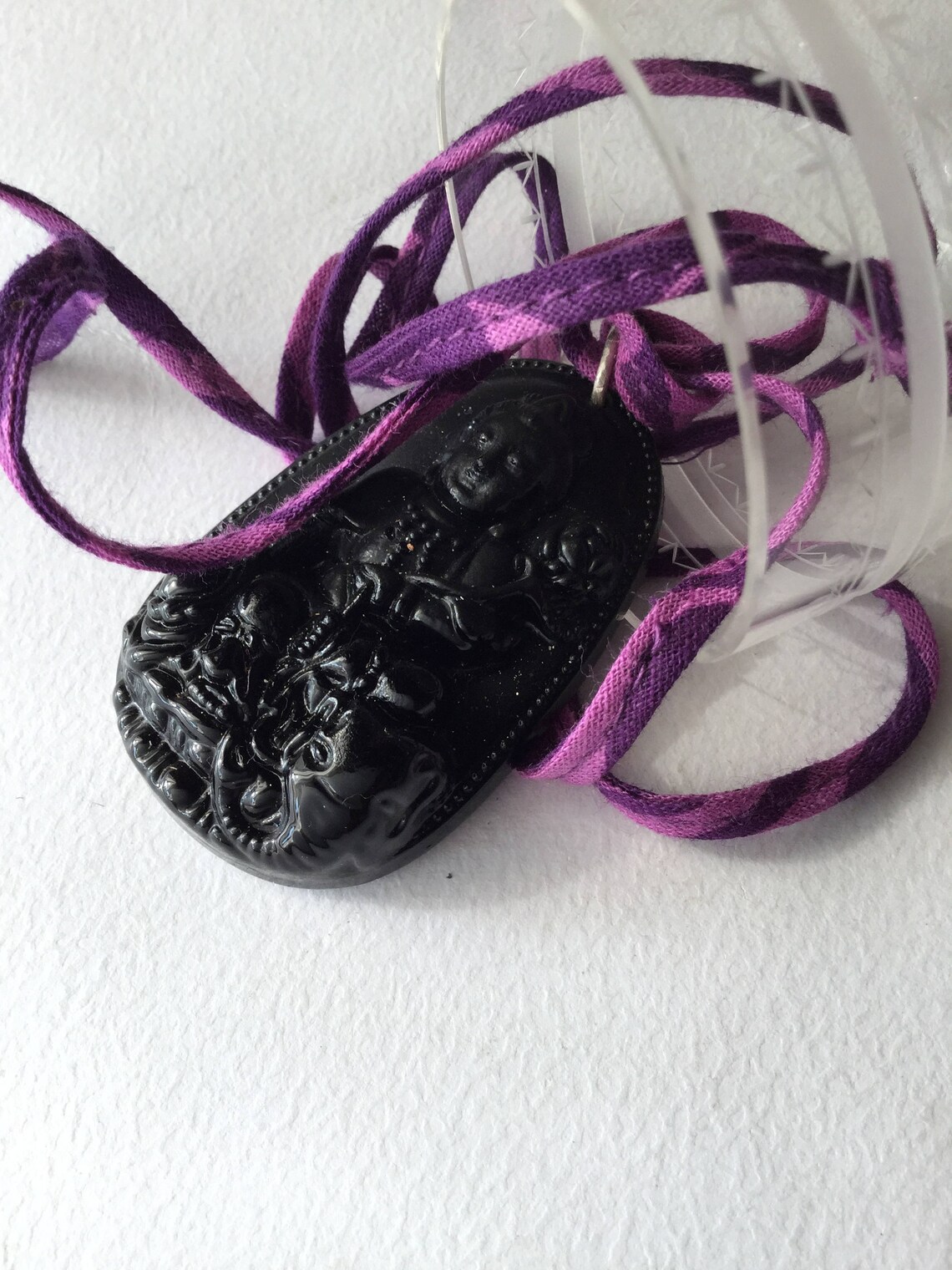Tibetan Black Obsidian Stone Buddha Pendant, Amulet, Tribal Jewels ...