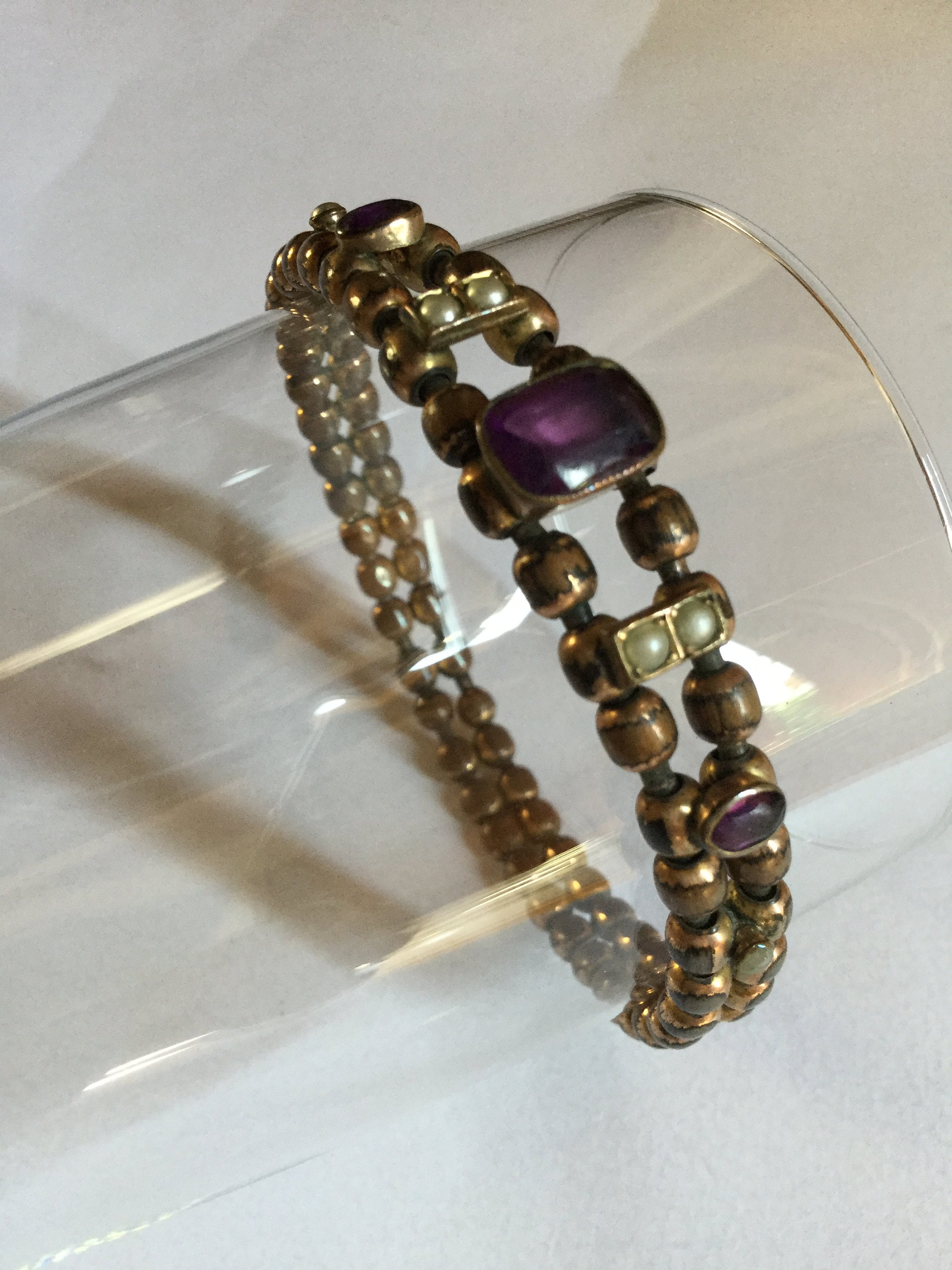 Antiques Victorian Pearls Purple Amethyst Glass Bracelet - Etsy