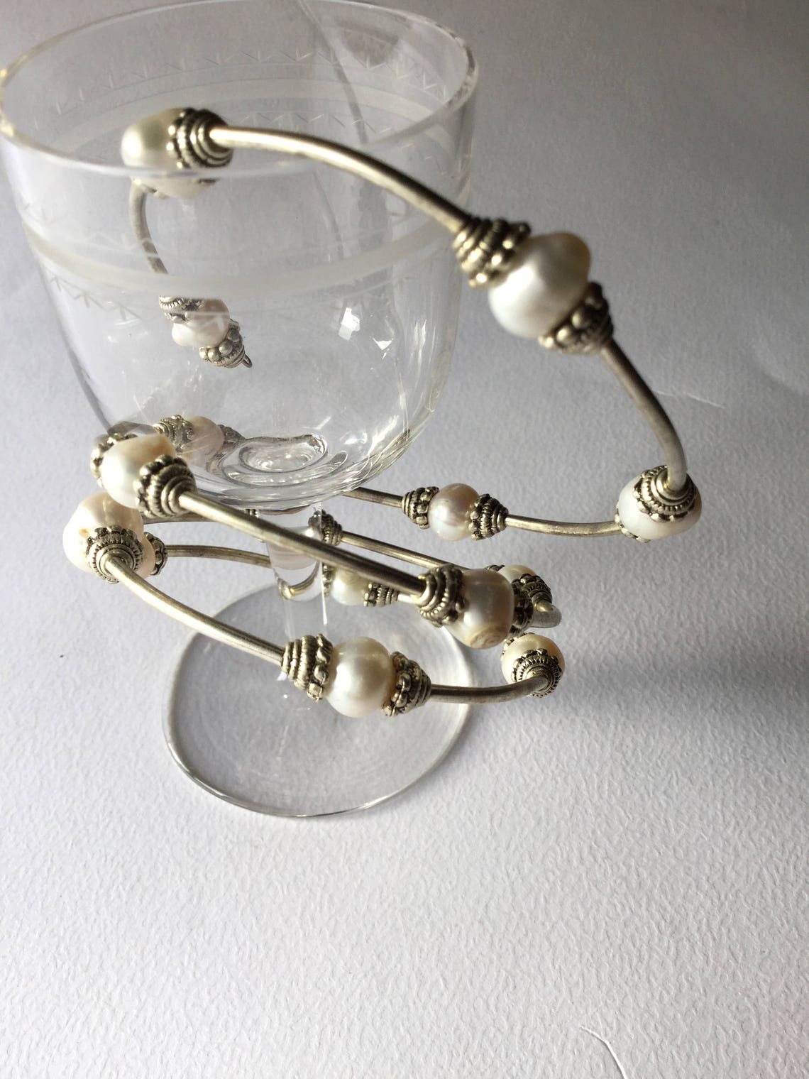 Vintage Pearl and Silver Spring Bracelet Wedding Jewels | Etsy