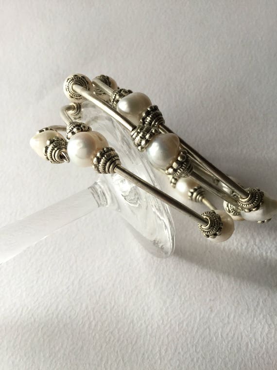 Vintage Pearl and Silver Spring Bracelet Wedding Jewels | Etsy
