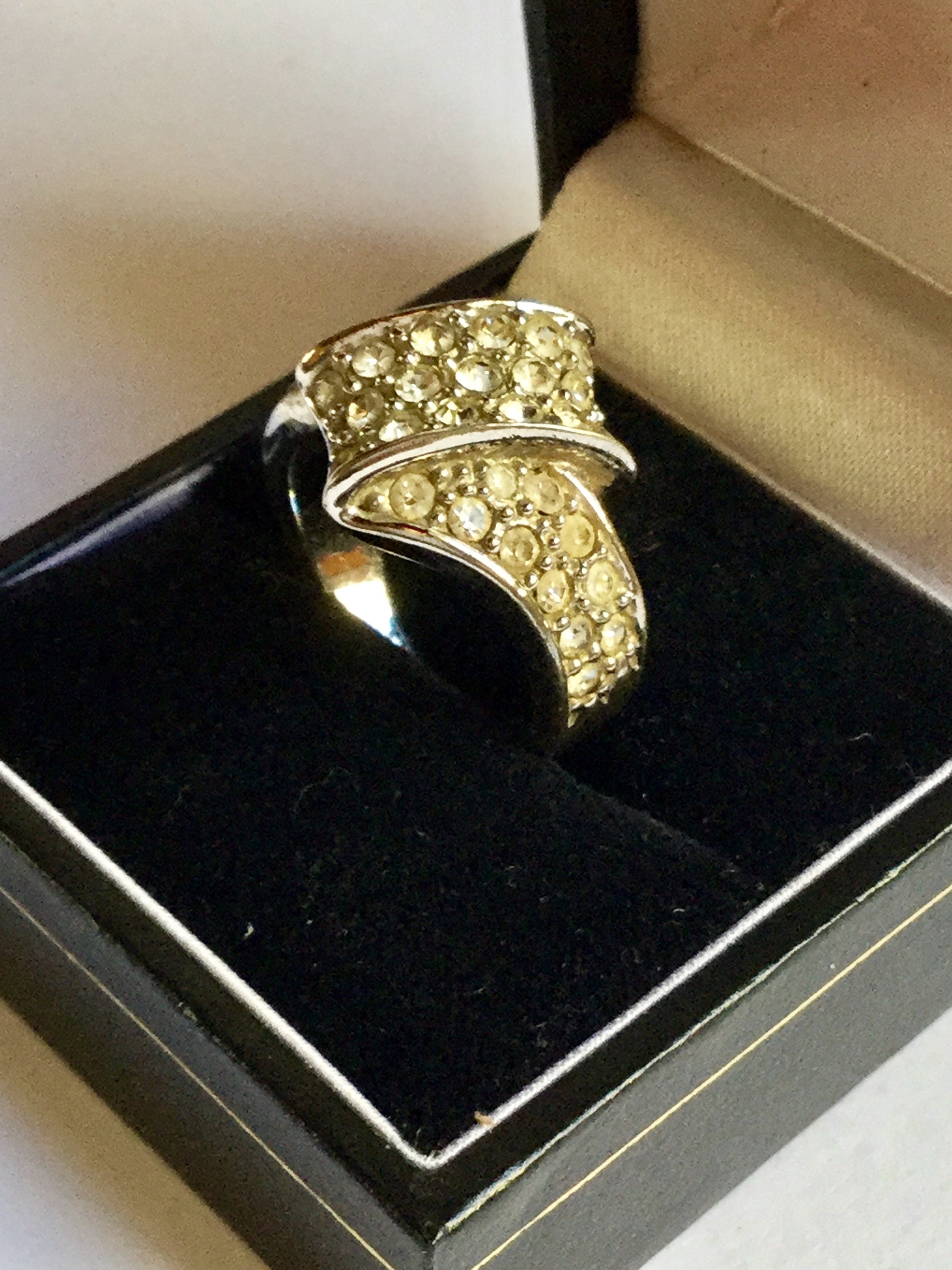 Vintage 1950s Style Silver Rhinestones Cocktail Ring | Etsy