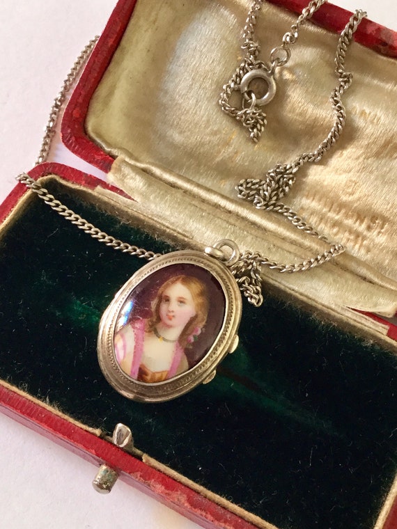 Antiques Victorian Miniature Silver Photo Locket Pend… - Gem