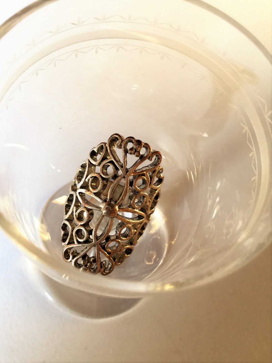 Very Ornate Edwardian Style Open Work Silver Ring, Edwardian Jewels ...