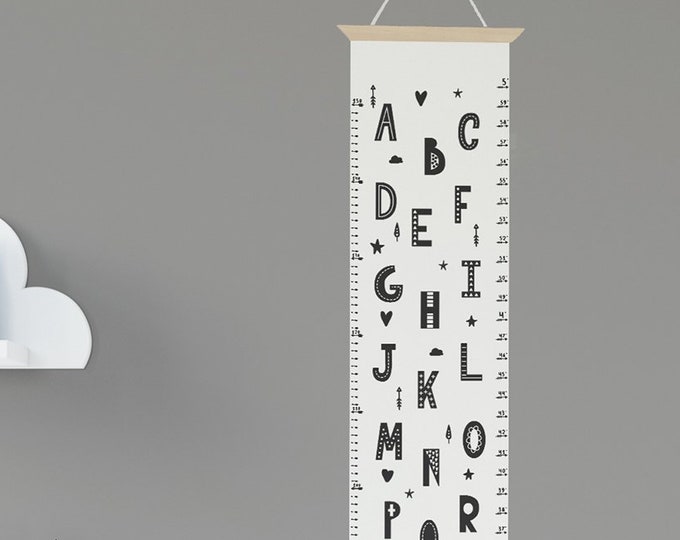 Monochrome Alphabet Growth Chart, Alphabet Print, Monochrome Nursery ...