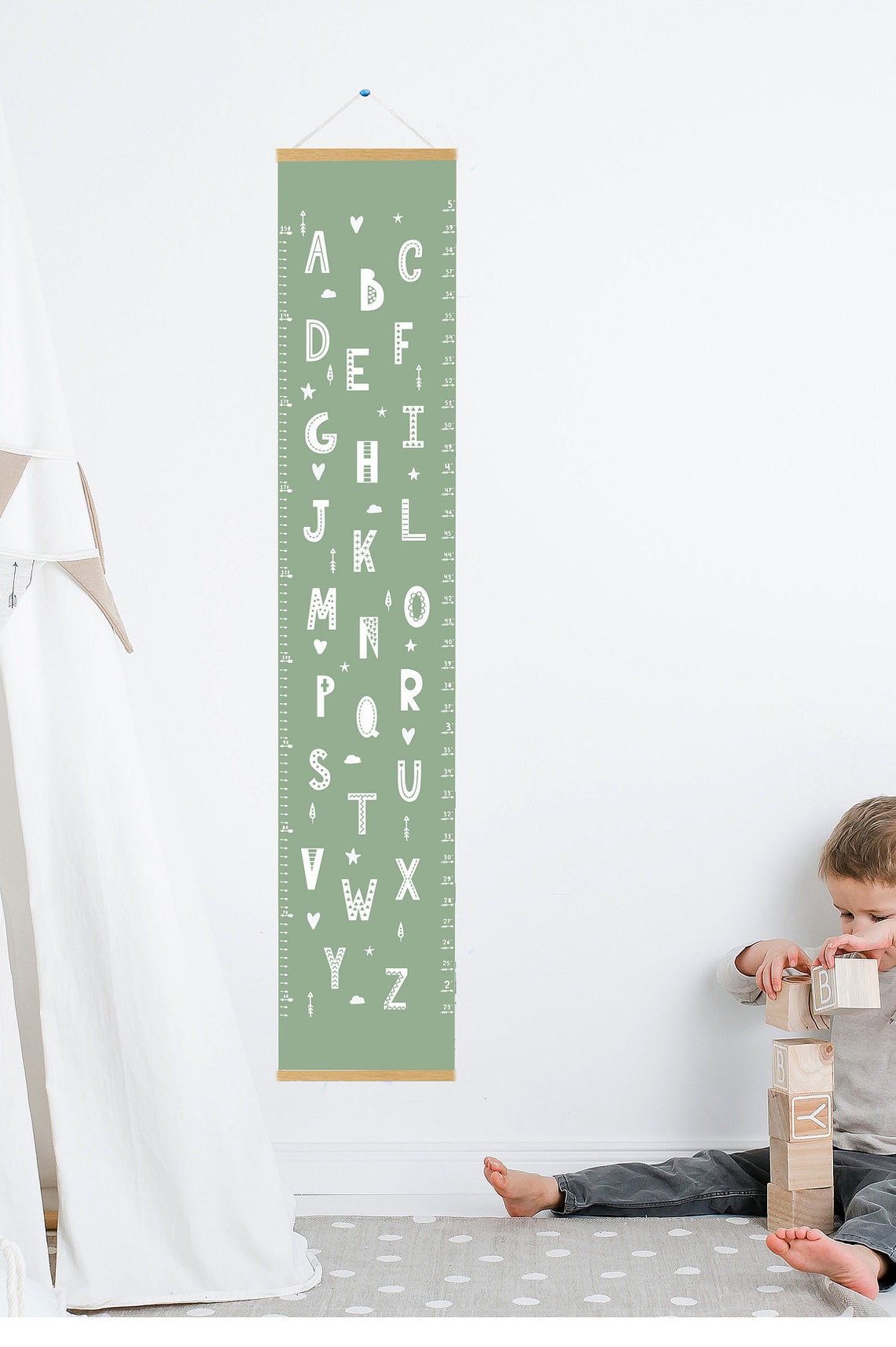 Green Alphabet Growth Chart Green Nursery Decor Growth Hart - Etsy UK