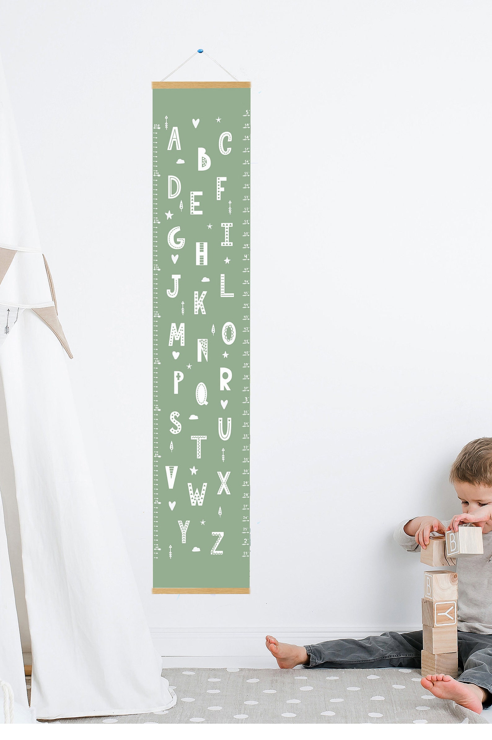 Green Alphabet Growth Chart Green Nursery Decor Growth Hart - Etsy UK