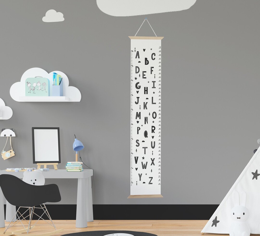 Monochrome Alphabet Growth Chart, Alphabet Print, Monochrome Nursery ...
