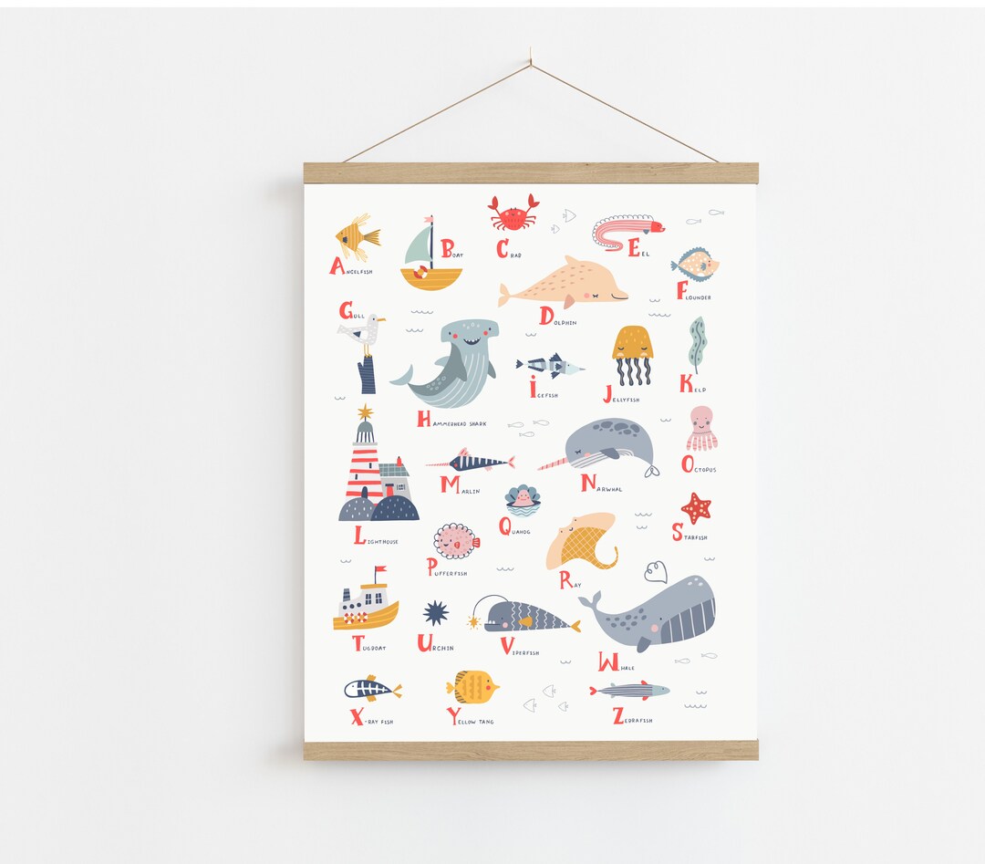 Nautical Alphabet Nursery Print, Ocean Alphabet, Kids Room or Playroom ...