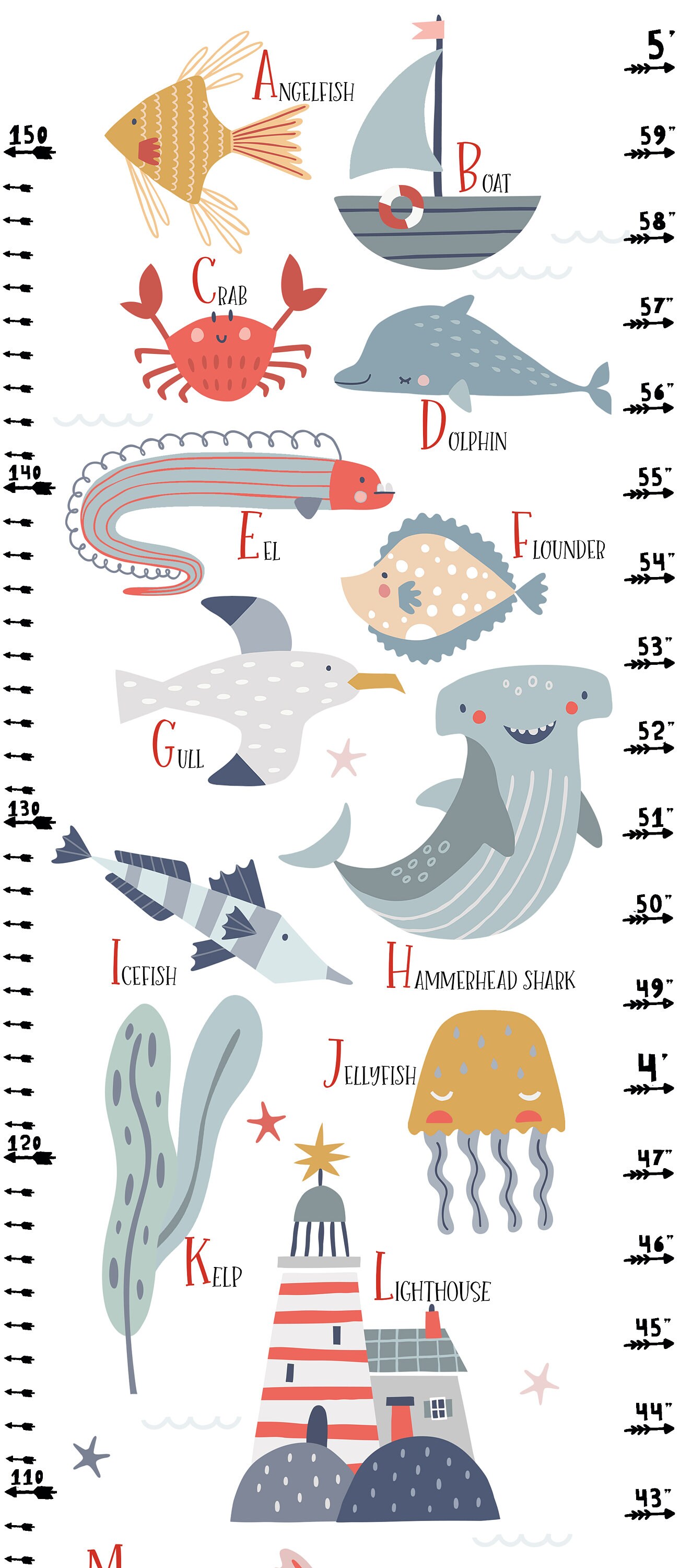 Personalised Ocean Alphabet Height Chart Nautical Growth | Etsy
