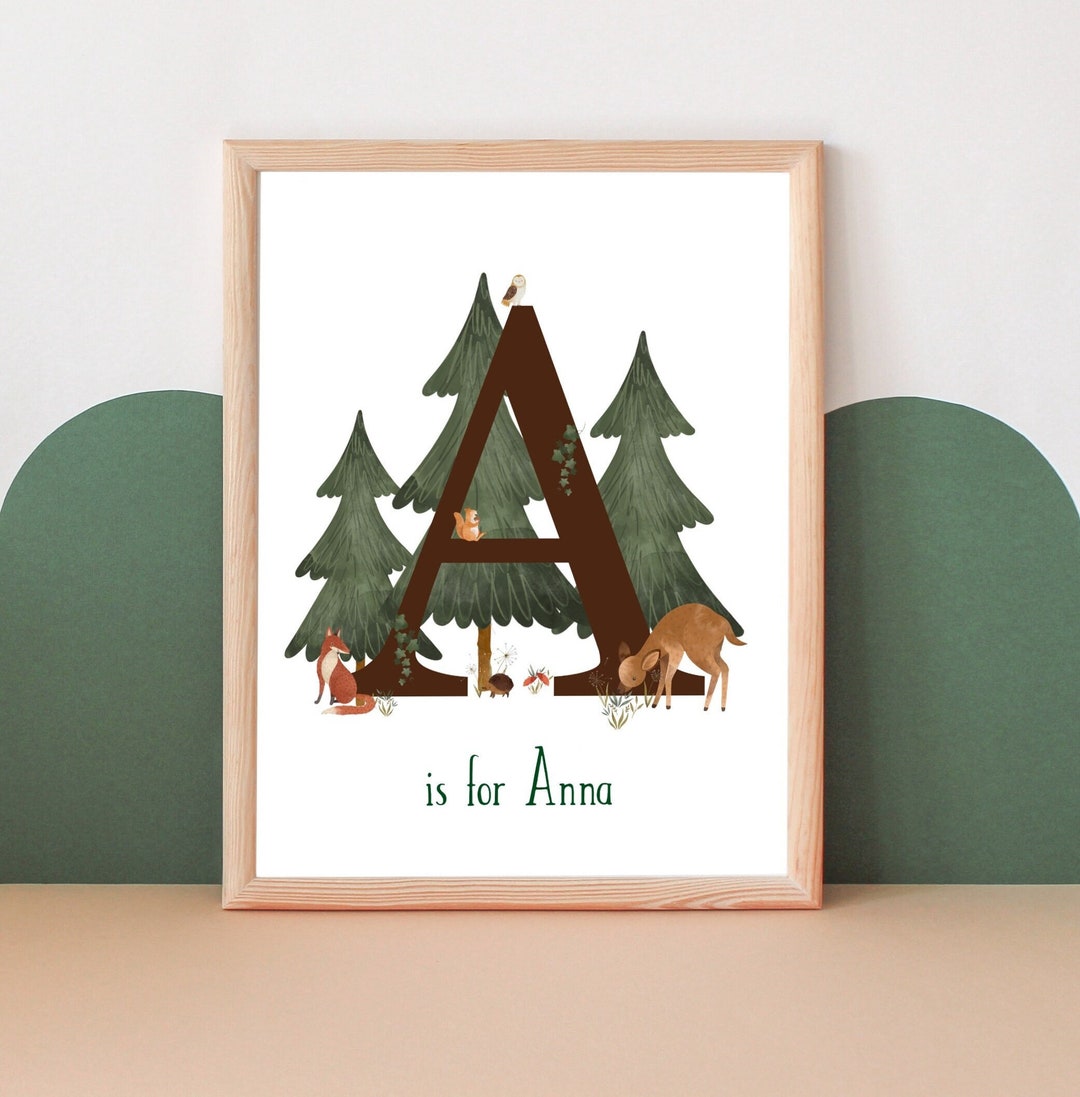 Woodland Animals Nursery Print, Personalised Forest Themed Hanging ...