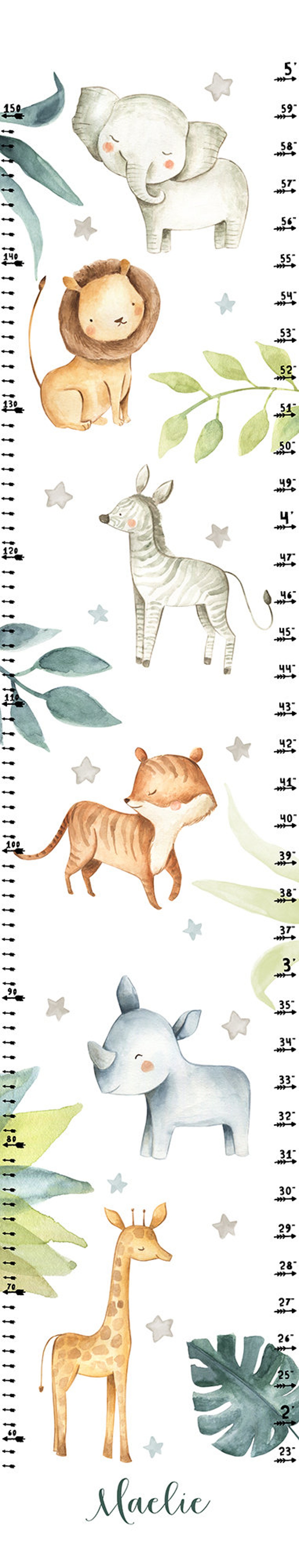 Safari Animal Height Chart Personalised Jungle Growth Chart - Etsy