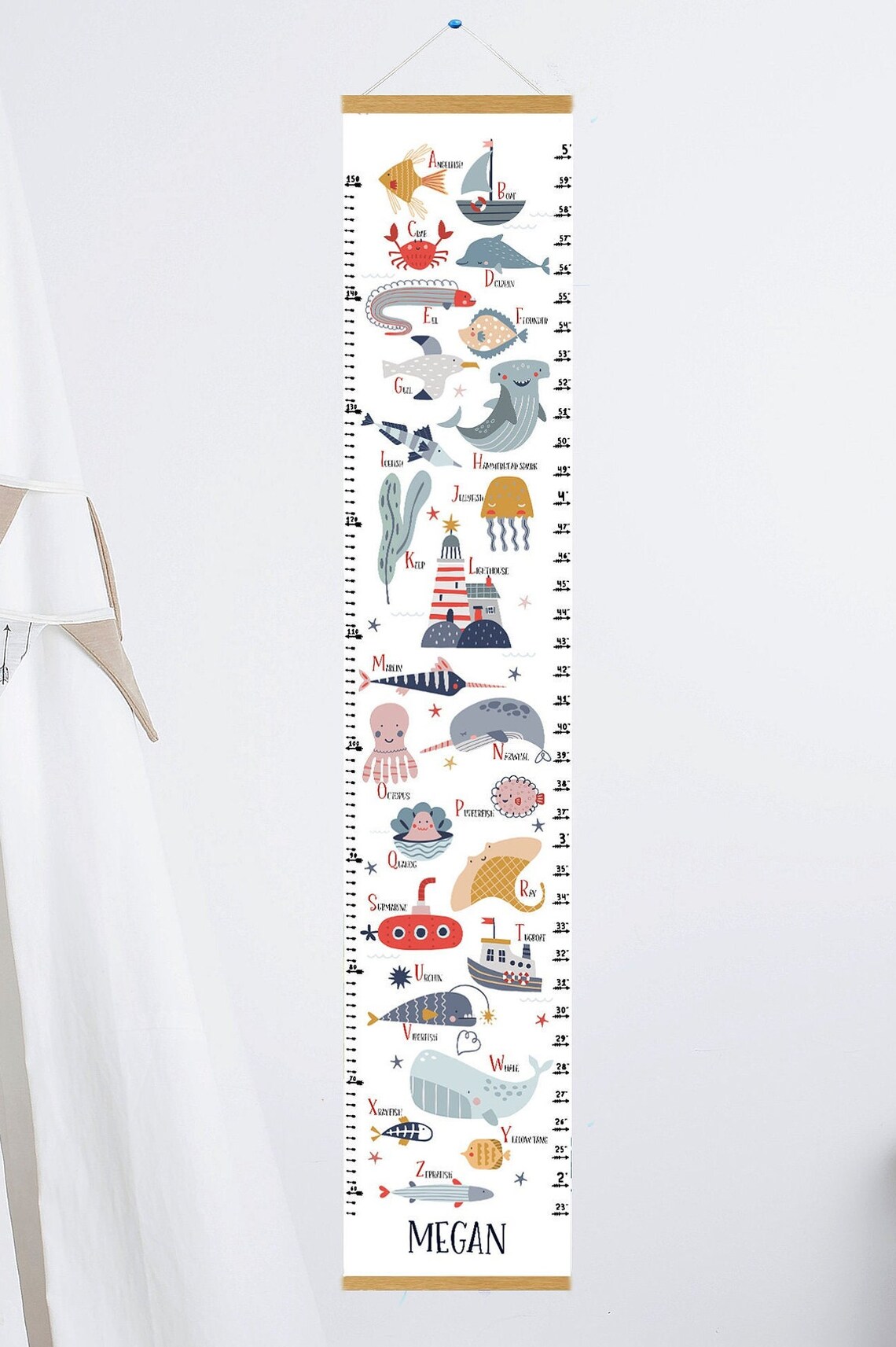 Personalised Ocean Alphabet Height Chart, Nautical Growth Chart, Under ...
