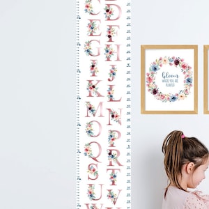 Flower Alphabet Kid's Room Set, Personalised Nursery Print Set, Floral ...
