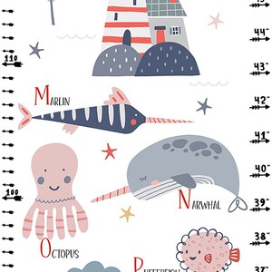 Personalised Ocean Alphabet Height Chart, Nautical Growth Chart, Under ...