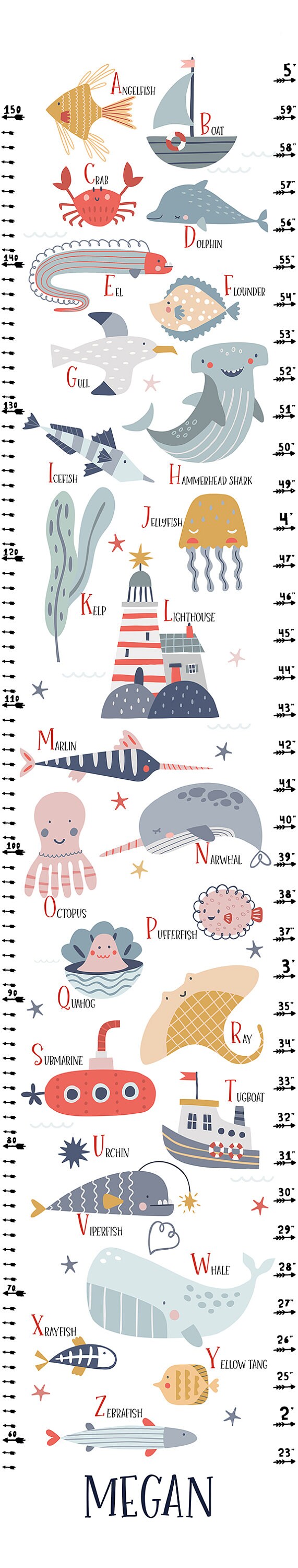 Personalised Ocean Alphabet Height Chart Nautical Growth | Etsy