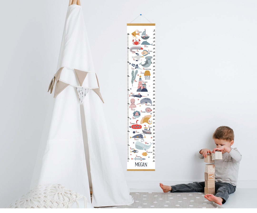 Personalised Ocean Alphabet Height Chart, Nautical Growth Chart, Under ...