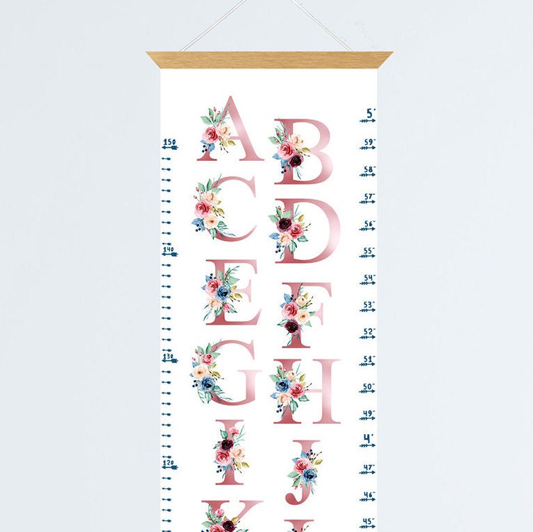Floral alphabet height chart alphabet print kid's growth | Etsy