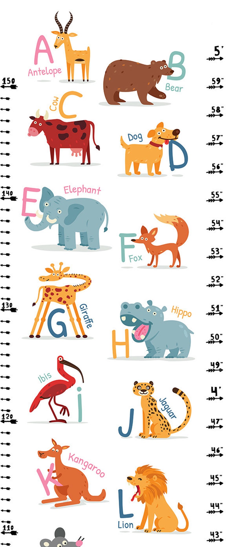 Animal Alphabet Height Chart Alphabet Print Kid's Growth | Etsy UK