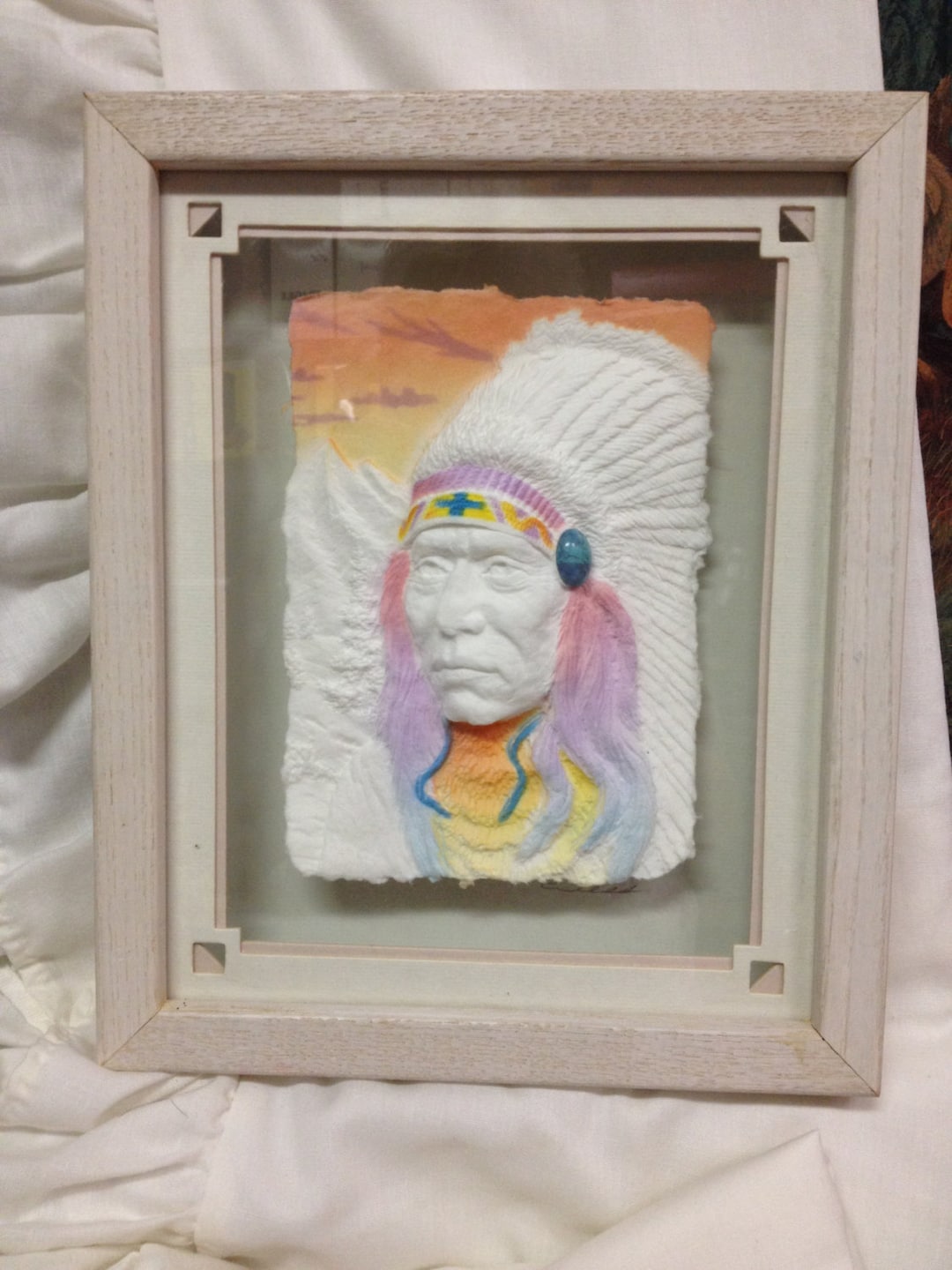 Framed Hand Cast Paper Artwork Indian Chief by Wess - Etsy