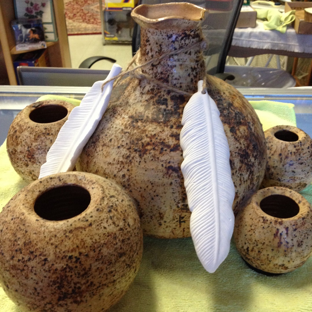 Large Indian Pottery Pitcher W/ Attached Bowls - Etsy