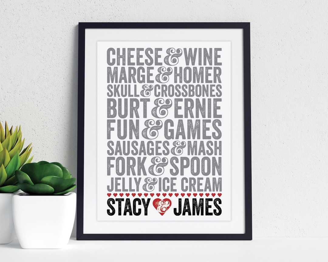 Personalised Famous Pairings Print | Couples Names Poster | Wedding ...