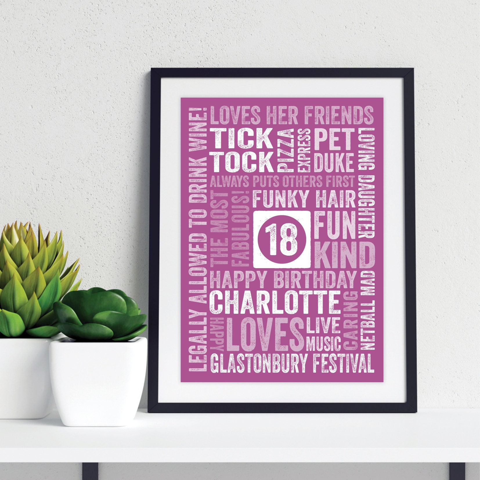 Personalised Birthday Word Art Print | Any Age Custom Words | Wall Art ...