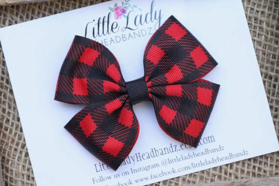 Red Buffalo Plaid Bow Buffalo plaid hair Clip red buffalo | Etsy