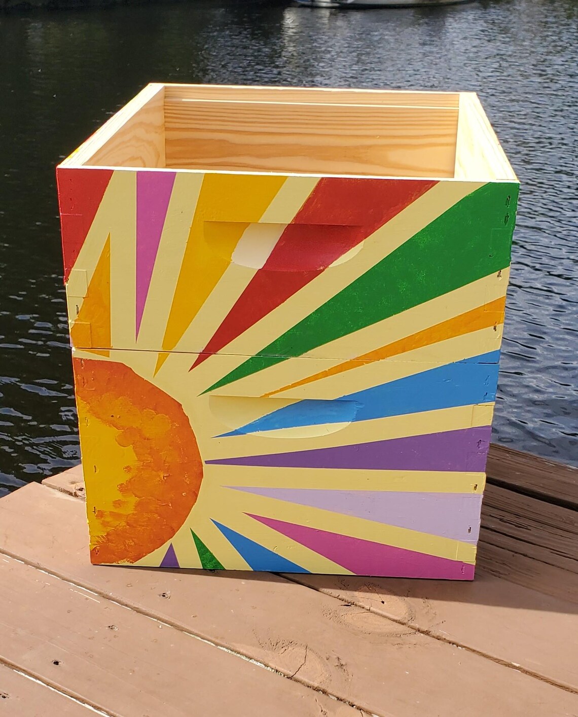 Custom Painted Bee Hive, Bee Art, Art for Your Garden, Pretty Beehive ...