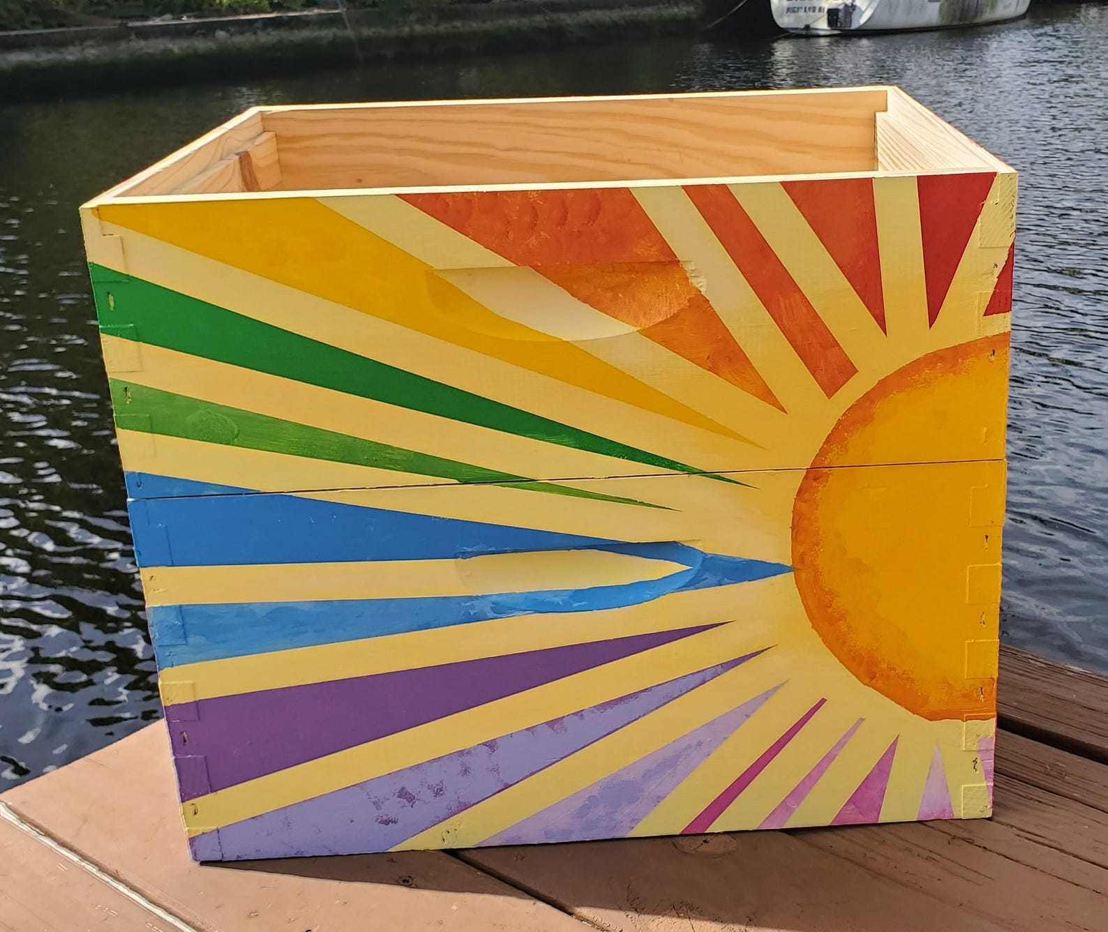 Custom Painted Bee Hive, Bee Art, Art for Your Garden, Pretty Beehive ...